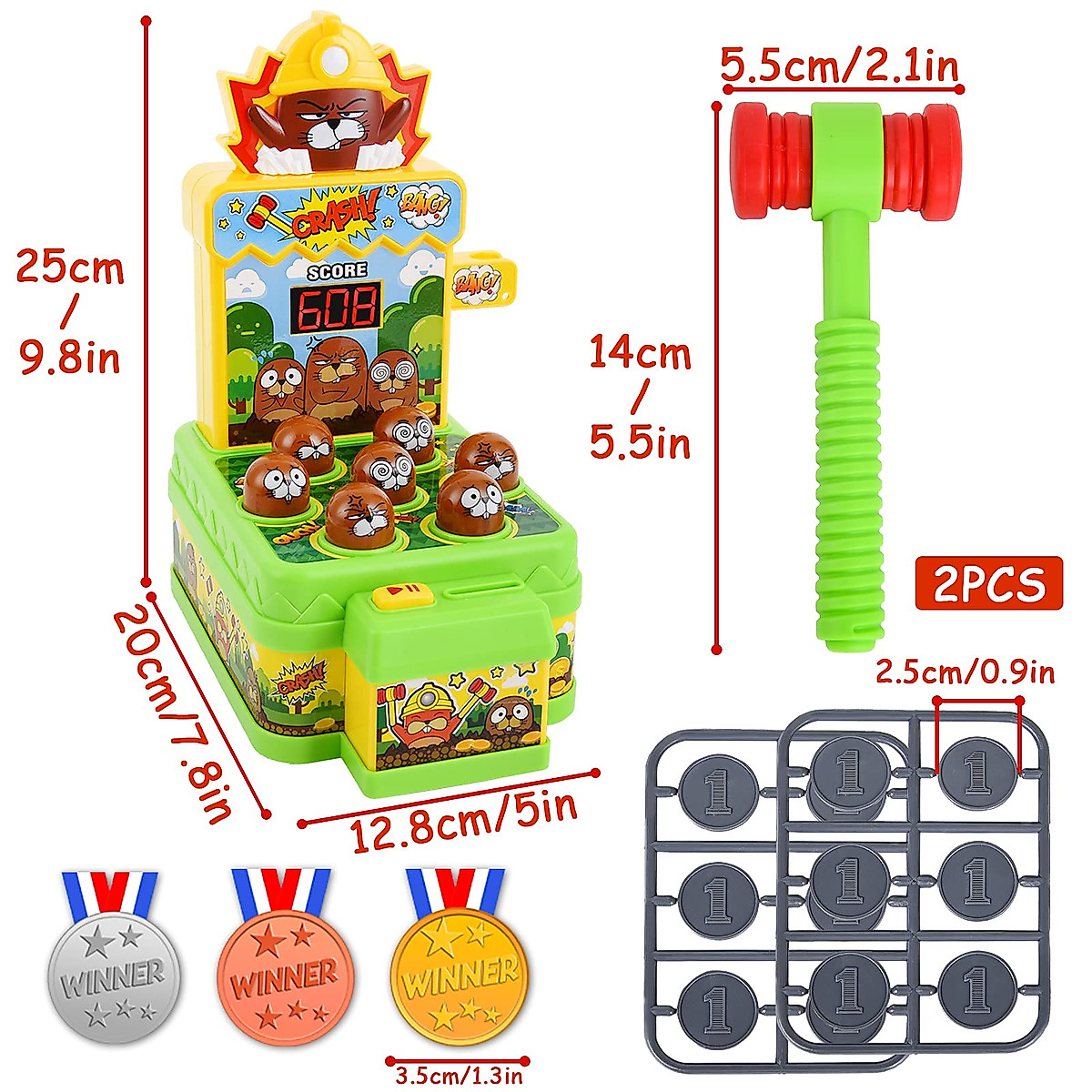 MIXHOMIC Arcade Game Toys for 3 Year Old, Whack A Mole Game, Early Developmental Toy, Mini Electronic Arcade Game Toy, Interactive Pounding Toy, Whack Game Mole Gift Idea for 3-8 Years Old Boys Girls