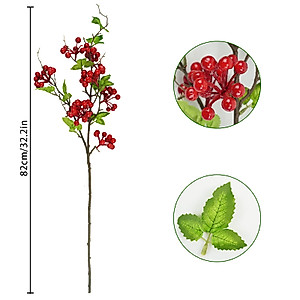 Phliofd 2 Pack Christmas Red Berries Picks 32in Red Berry Stems Christmas Decoration Red Christmas Ornaments for Home Kitchen Outdoor Garden Wedding Party Holiday Decor