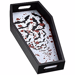 Coffin Shaped Craft Serving Box Wooden Halloween Serving Tray Candy Serving Trays with Handles Rustic Black Wooden Christmas Halloween Party Wooden Serving Tray for Halloween Christmas(Coffin)