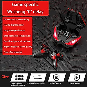 NA# Wireless Bluetooth Digital Display Game Headset - Low Delay in Ear Light Effect Music/Game Mode with Charging Case - Light-Weight Earbuds for Running Outdoor Office Driving Travel Sports