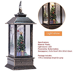 Lighted Snow Globe Lantern, Christmas Tree Light- Up Lantern Xmas Hanging Lamp for Xmas Party Supplies, Xmas LED Oil Lamp Simulation Flame Light, Christmas Snow Globe Lantern Gifts (Tree)