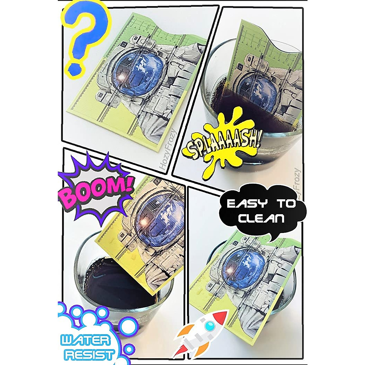 8 RFID Blocking Sleeves, Credit Card Protector, Anti-Theft Credit Card Holder, Easy to Recognize, 8 Different Themes, Wood, Denim, Leaves, Candies, Oranges, Vivid Sky, Astronaut, Blue Ink Swirl