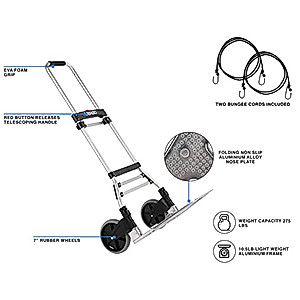 Vergo Industrial Folding Hand Truck - 275 lb. Capacity Dolly Cart - No Assembly Required Hand Cart, Lightweight, Collapsible & Compact, Telescoping Handle Extends to 42.5 Inches