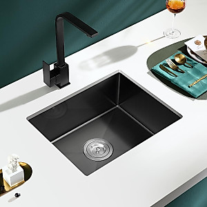 TSIBOMU 20 x 16 Inch Undermount Kitchen Sink, 304 Stainless Steel Single Bowl Small Kitchen Bar Sink Undermount, Brushed Nickel