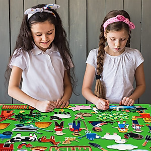 Craftstory 47 Pcs Farm Animals Toys Flannel Felt Board Story Sets for Toddlers Kids 47 Pieces Farm Barnyard Toys Interactive Montessori Sensory Busy Board Arts Crafts Gifts for Kids