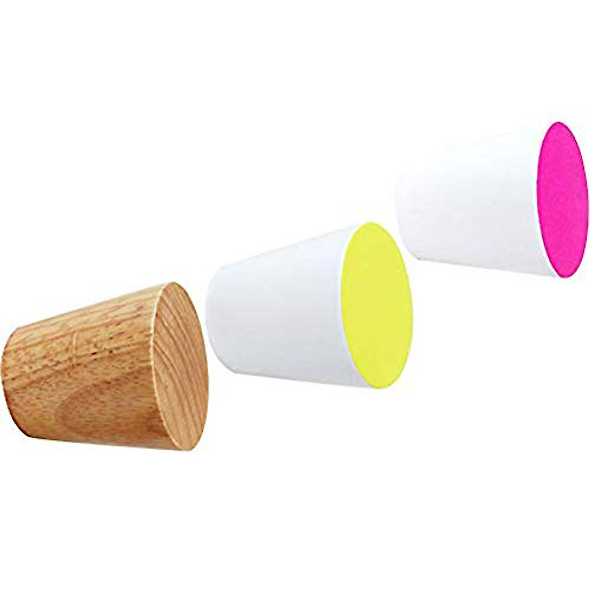 WINGOFFLY 3PCS Decorative Wooden Wall Mounted Hanging Coat Hat Hooks Modern Colorful Clothes Hanger Handemade Craft Rack(Nature& Red& Yellow)