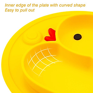 Baby Plate Silicone Toddler Plates Suction Placemat Divided Dishes for Kids and Infants One-Piece Strong Suction, BPA Free, Microwave Dishwasher Safe (Yellow)