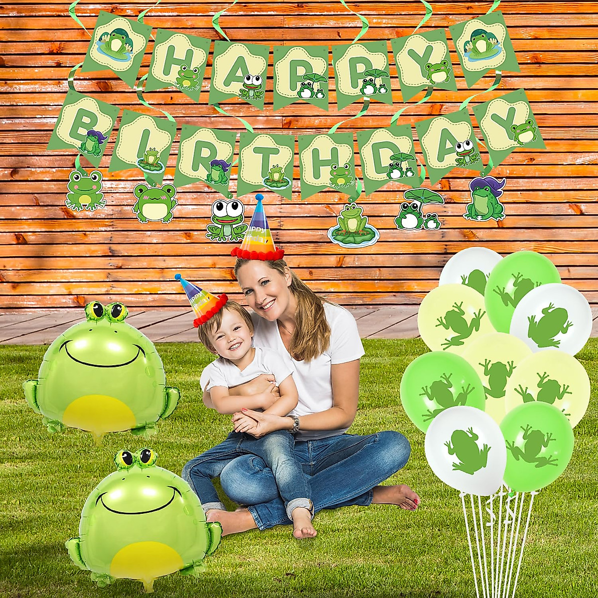 KEFAN Frog Birthday Party Supplies, Frog Birthday Party Decorations, Frog Themed Party Supplies Decor with Happy Birthday Banner, Cake Toppers, Balloons for Boys Girls Birthday Party1st Baby Shower