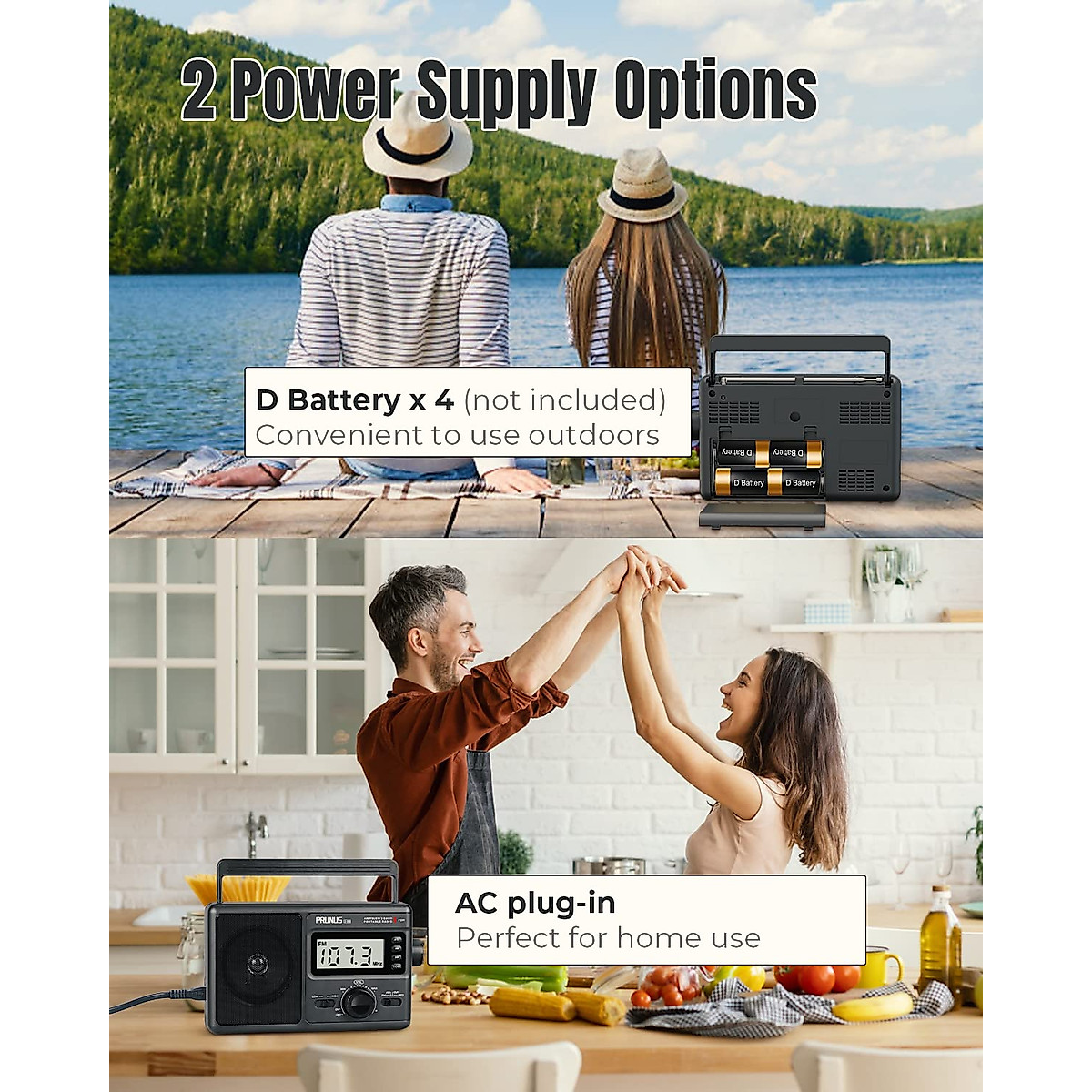 PRUNUS J09 Digital AM FM Portable Radio Shortwave, Bigger Screen for Elderly, AC/ 4 D Cell Batteries Powered,TF Card/USB Player, Time Setting, Earphone Jack, Auto Station Preset for Seniors/Hurricane