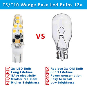 PYJR T10 Wedge Base Led Bulbs 12v Low Voltage Landscape, Ac/Dc 12V, 2W 200Lm, 3000K Warm White, for Landscape Pathway Lighting, Deck Stair, Step, and Automotive Rv Lights. (Pack of 5)