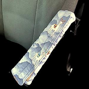 Set of 2 Universal Car Seat Belt Cover, Blue Moon White Dreamcatcher Saturn Star, Truck SUV Cushion Seatbelt Shoulder Strap, Soft Comfortable Driving Protection, Plush Padded 100% Cotton Adult Child