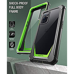Poetic Guardian Series Case Designed for Oneplus 9 5G, Full-Body Hybrid Shockproof Bumper Cover with Built-in-Screen Protector, Green/Clear