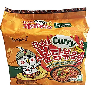 Samyang Fire Hot Curry Flavored Chicken Ramen Noodles Pack of 5, Korean Ramen Noodles