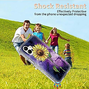 BWEGRHE for Samsung Galaxy A04 4G Clear Case with Sunflower Purple Galaxy Pattern Designed, Transparent Dual Layer Soft TPU Bumper + Hard PC Shockproof Protective Phone Case for Galaxy A04 4G