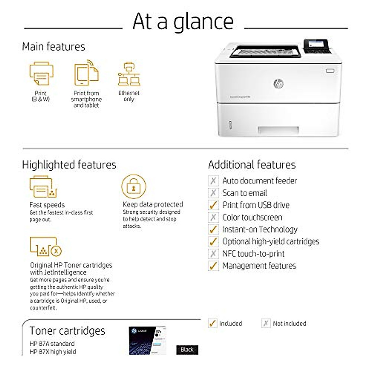 HP Laserjet Enterprise M506n Laser Printer with Built-in Ethernet (F2A68A) (Renewed)