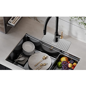 KOME LEATHER SZKMG 2022 Silicone Splash Guard for Kitchen Sink Snugly Fit for Handle Drip Water Catcher Silicone Mat Draining Water Pad Bathroom Kitchen Bar Sink (Black1)