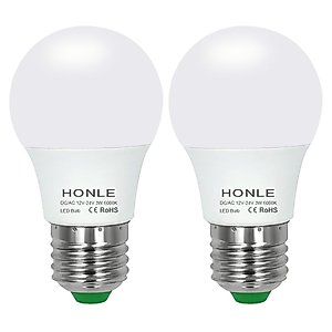 Honle E26 LED Light Bulbs 3W 12V Low Voltage Daylight White 6000K E27 Edison Standard Screw Base 25W Equivalent for Rv, Off Grid Solar Panel Project, Boat, Pack of 2