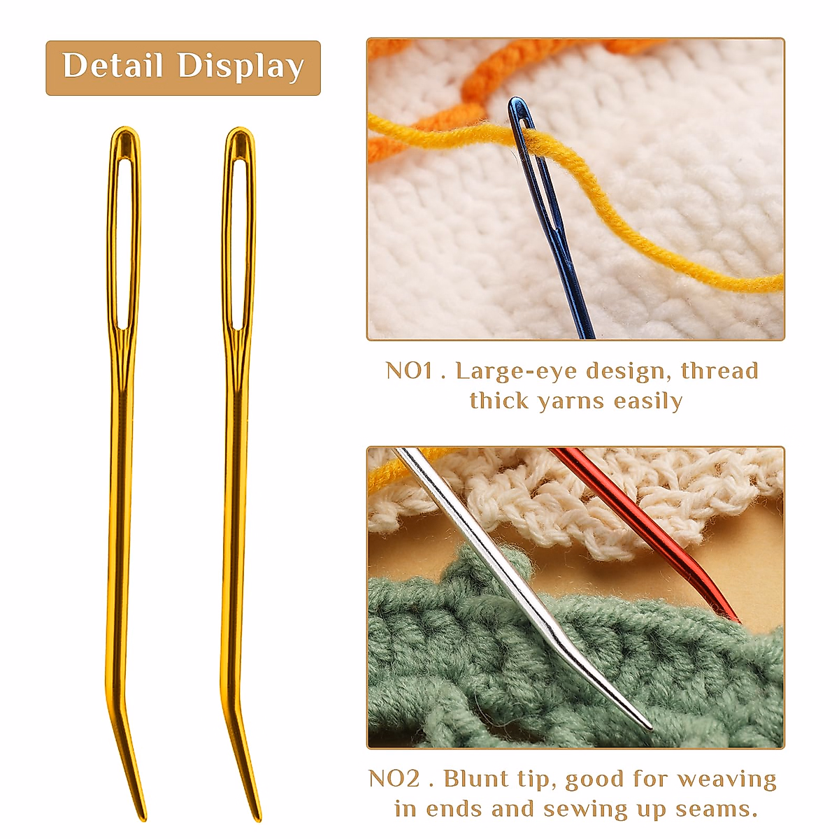 12 Pieces Yarn Needle, Tapestry Needle Bent Embroidery Needles Bent Tip Needles, and 6 Pieces Large-Eye Blunt Needles with Iron Box for Knitting Crochet (Random Color)