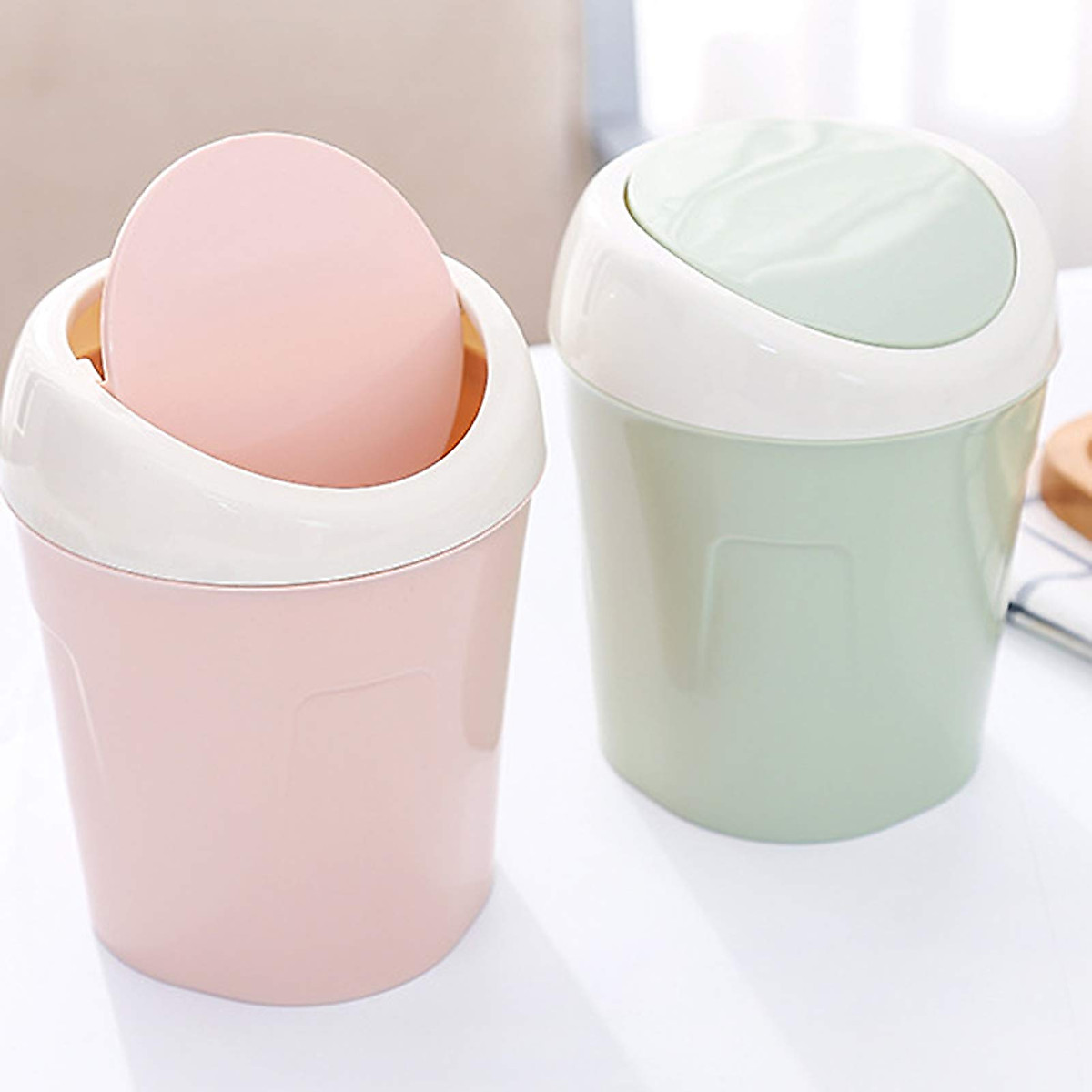 D-GROEE Mini Trash Can with Lid, Trash Can Durable Multipurpose Can Large Capacity Waste Container for Room Pink