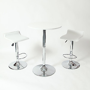 Roundhill Furniture Contemporary Chrome Air Lift Adjustable Swivel Stools with White Seat, Set of 2