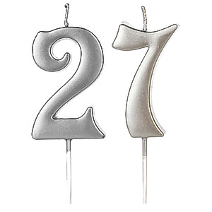 27th & 72nd Number Birthday Candles for Cake Topper, Number 72 27 Glitter Premium Candle Party Anniversary Celebration Decoration for Kids Women or Men, Silver