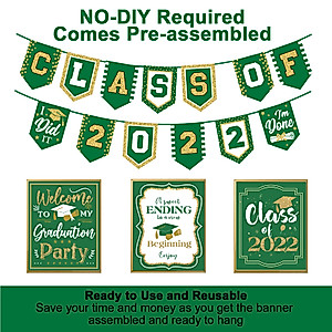 Graduation Party Decoration Set Congrats Grad Banner Class of 2022 Sign Party Supplies Centerpieces Decorations for High School Party (Green 2022)