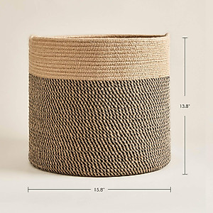 INDRESSME Large Jute Rope Basket Blanket & XXXL Large Woven Baby Laundry Basket Toys Storage Bin (Set of 2)
