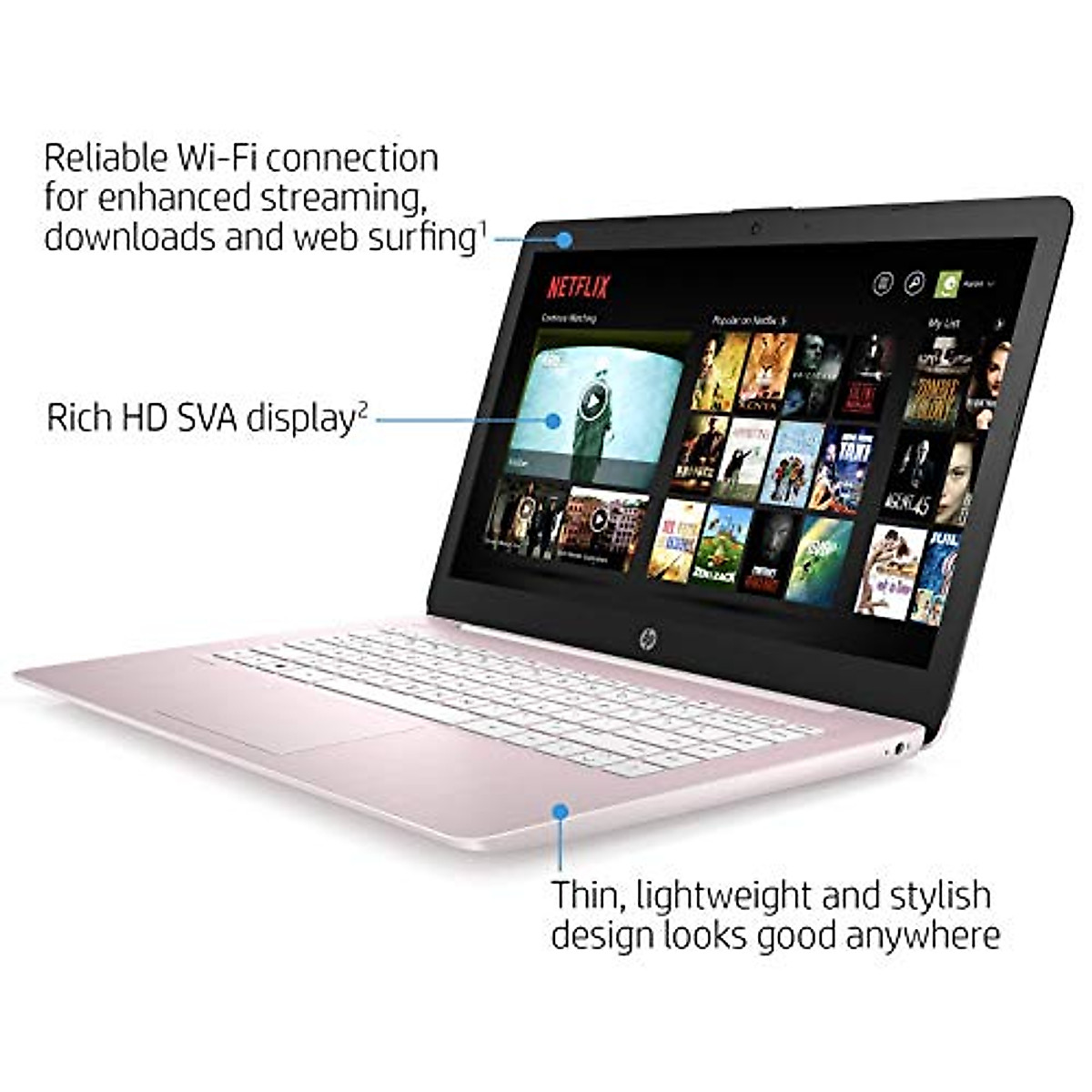 2021 Newest HP 14 inch Thin Light HD Laptop Computer, Intel Celeron N4000 up to 2.6 GHz, 4GB DDR4, 64GB eMMC, WiFi , Webcam, 1-Year Office 365, Up 11 Hours, Windows 10 S, Pink + MarxsolCables
