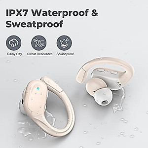 Wireless Earbuds, 75Hrs Playtime Bluetooth 5.1 Headphones, True Wireless Earphones with Digital Display & CVC 8.0 Noise Cancelling, Waterproof Earbuds with Mic for Sport,Running,Yoga, Workout Apricot