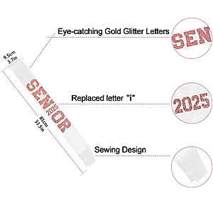 VAITAN 6Pcs White Senior 2025 Satin Sashes with Rose Gold Glitter Letters- 2025 Graduation Celebrations Sashes - Senior Cheer Sash - Cheerleader Sash - Class Competition Sashes