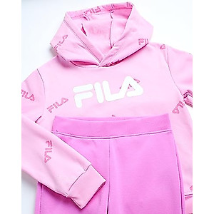 Fila Girls' Active Sweatsuit Set - 2 Piece Performance Fleece Hoodie Sweatshirt and Jogger Sweatpants - Activewear Set, 7-12, Size 7-8, Pink