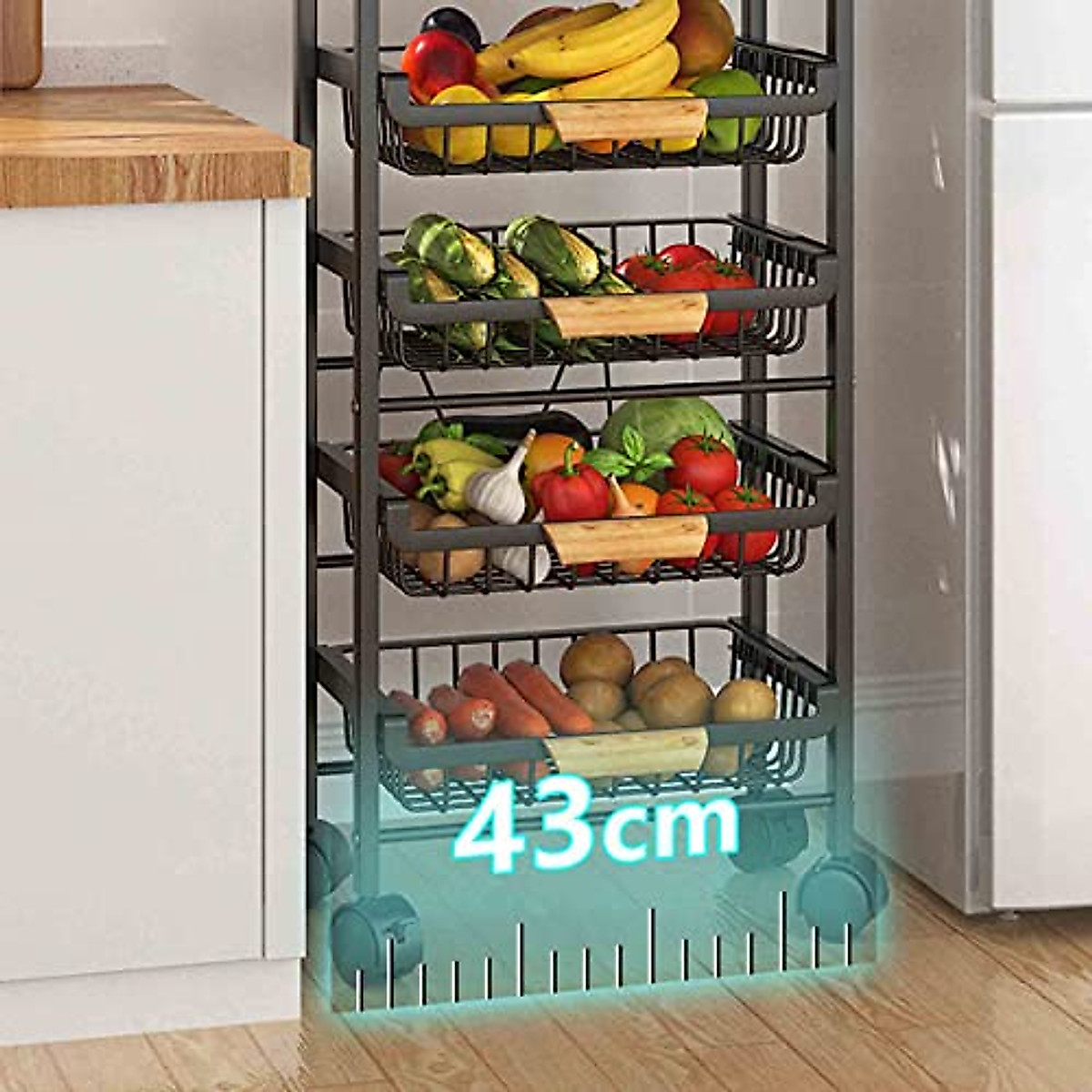 Household Vegetable Storage Trolley, Large Storage Multi-Layer Kitchen Gap Storage Basket, for Bathroom Bedroom,6 Tier