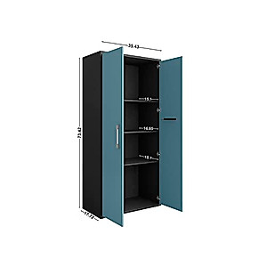 Manhattan Comfort Eiffel 3-Piece Storage Garage Set in Matte Black and Aqua Blue