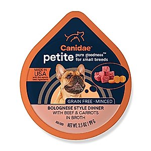 CANIDAE PURE Petite Grain Free Wet Dog Food For Small Breeds, Minced Bolognese Style Dinner with Beef and Carrots in Broth, (12) 3.5 oz