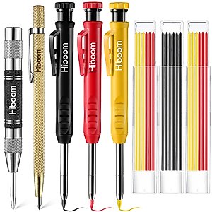Hiboom 8 Pack Carpenter Pencil Set, 3 Colorful Solid Carpenter Pencils with Sharpener and Refills, Automatic Center Punch, Carbide Scribe Tool Kit for Construction Woodworking