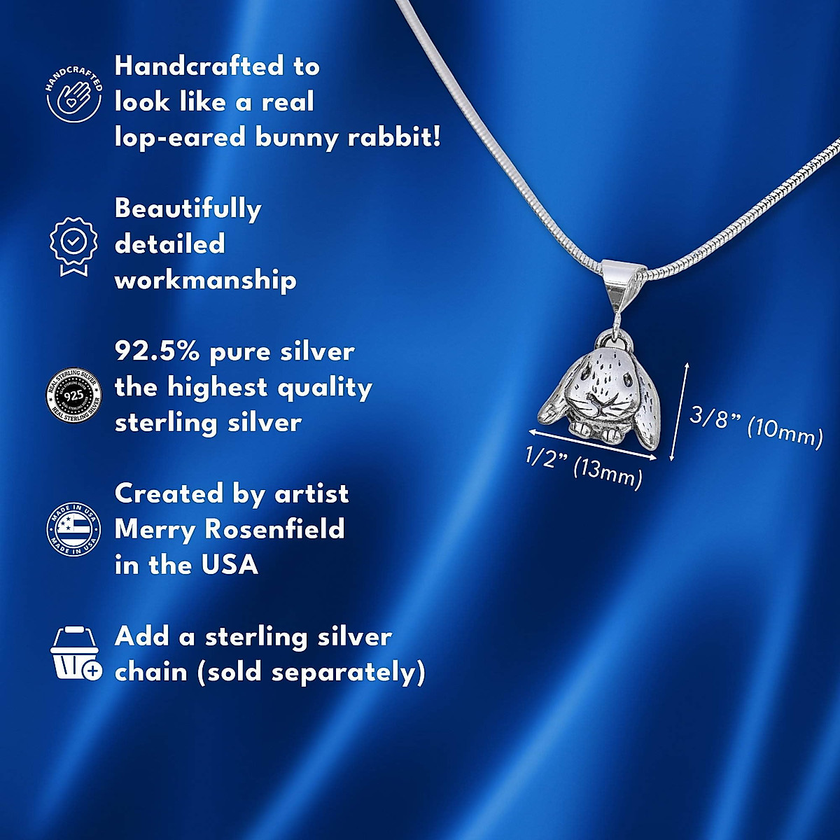 The Magic Zoo Sterling Silver Lop Eared Bunny Pendant for Women– Lop Bunny Gifts for Women – Handcrafted Lop Rabbit Jewelry for Women
