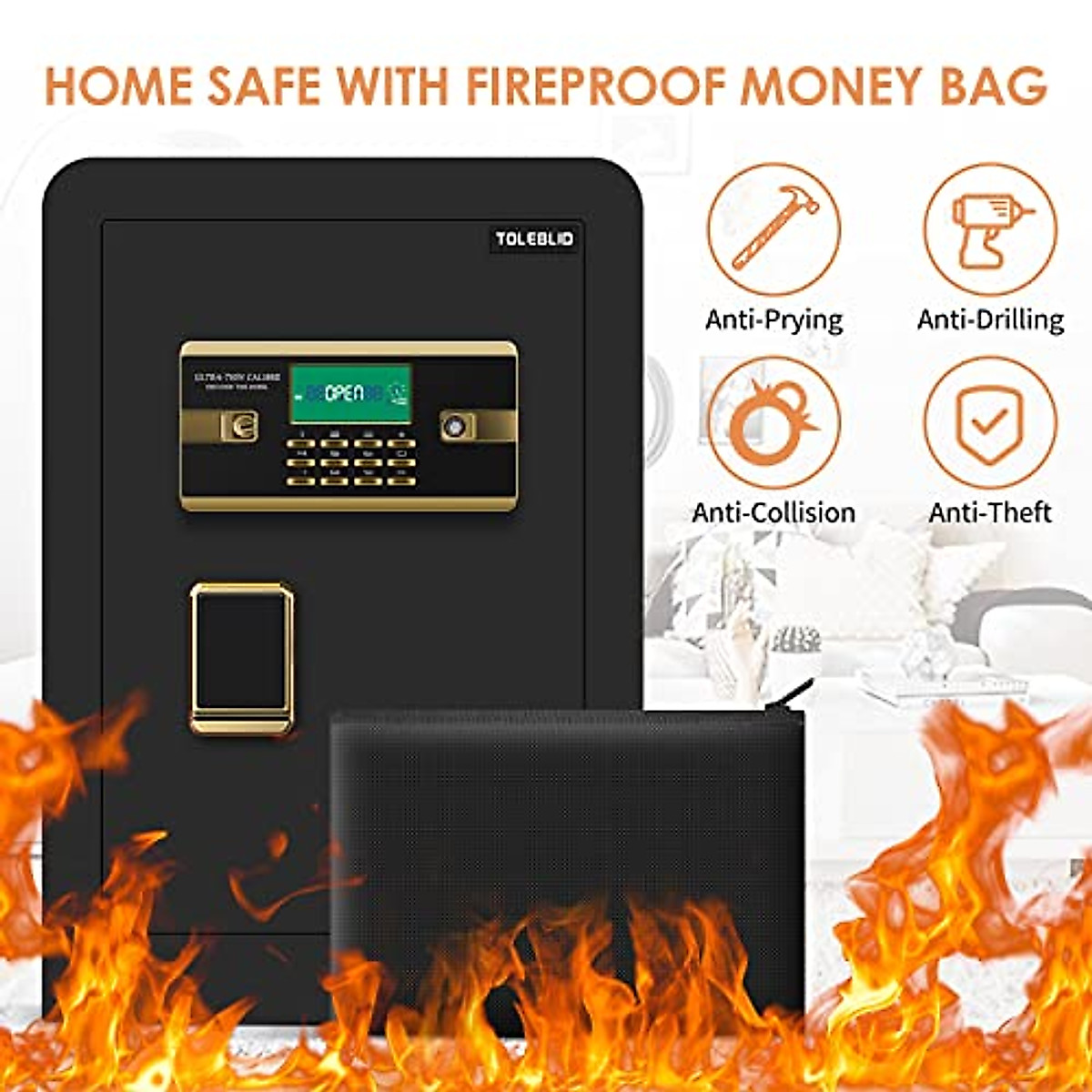 2.4 Cu Ft Fireproof Waterproof Digital Home Safe Box
