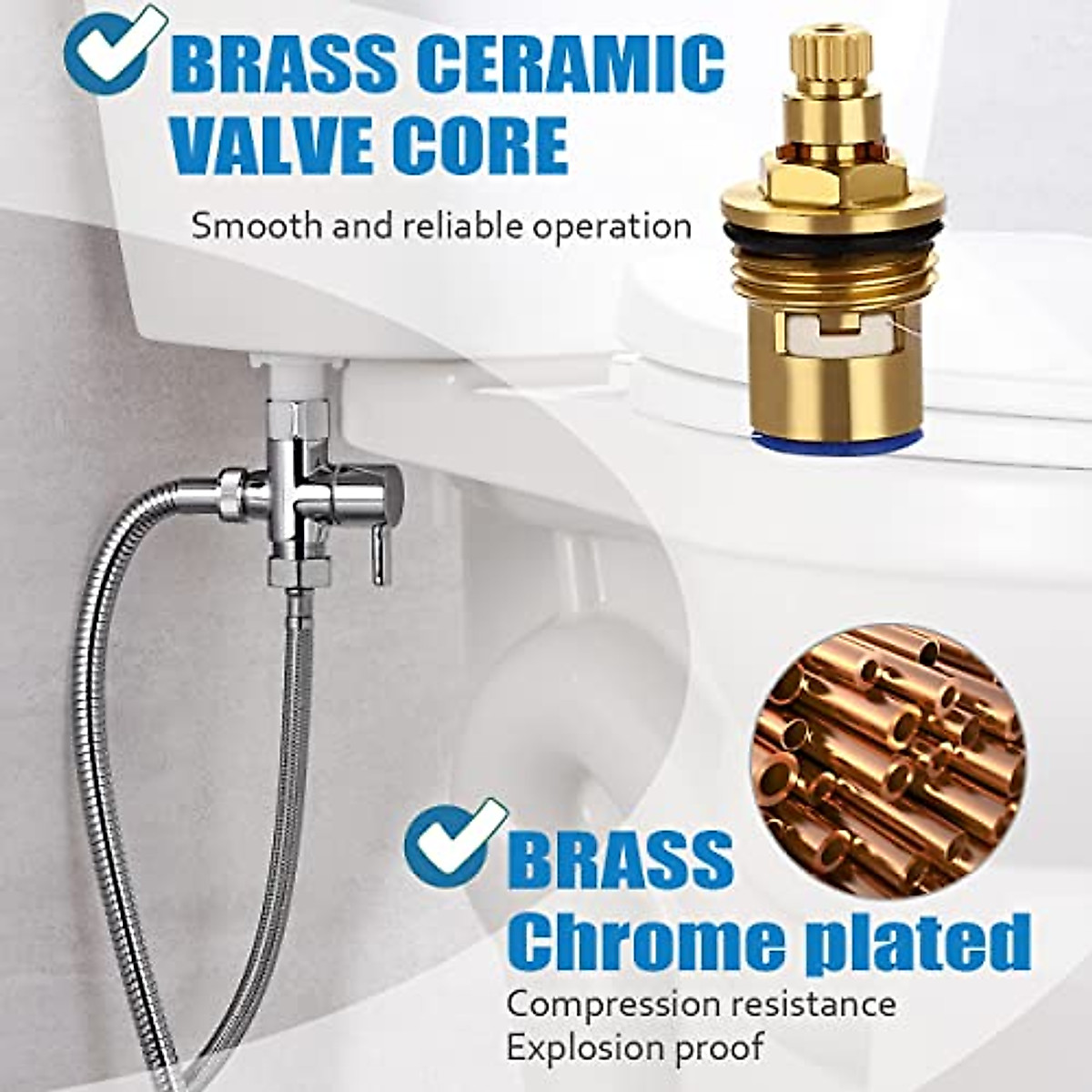 Brass Bidet T Adapter with Toilet Connector Line, Bidet Adapter Valve with Shut Off Valve, Connect to 1/2 or 3/8 Bidet Hose, 7/8" Toilet Tee Adapter for Handheld Bidet Attachment,Chrome,SonTiy