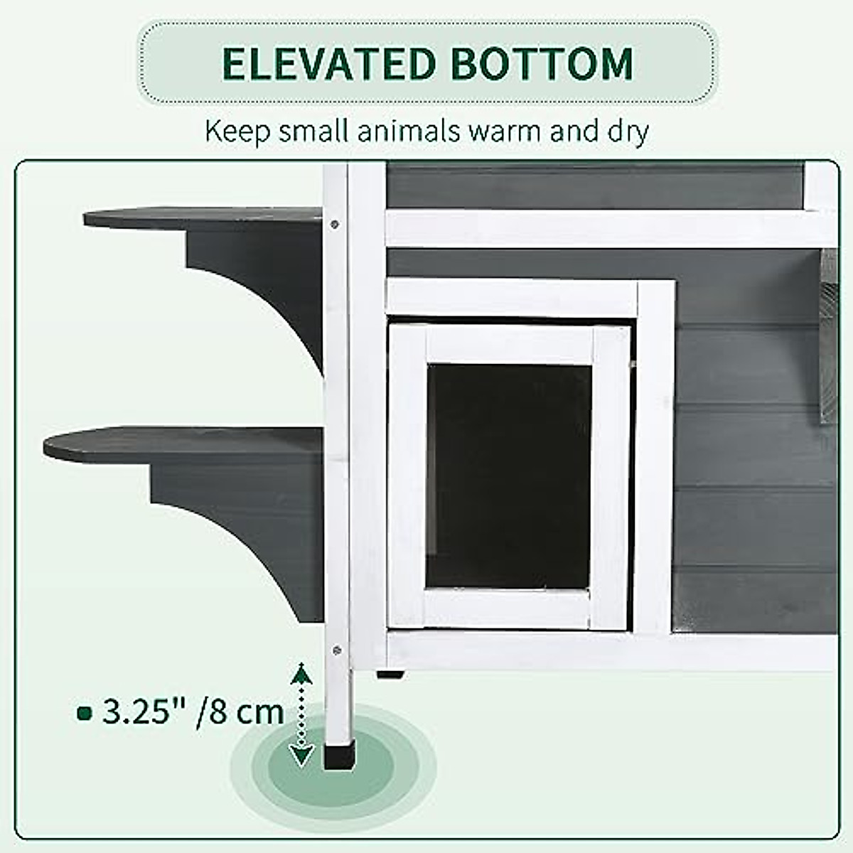 PawHut 2-Story Cat House Outdoor, Weatherproof Wooden Cat Enclosure for Feral Cats with Escape Door, Openable Roof, Jumping Platforms, Gray