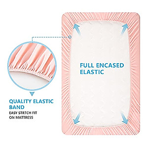 TILLYOU 2 Pack Mini Crib Fitted Sheets, Stretchy Soft Jersey Knit Portable Mini Pack n Play Playard, Playpen Bedding Sheet for Baby, Light Gray & Peachy Pink