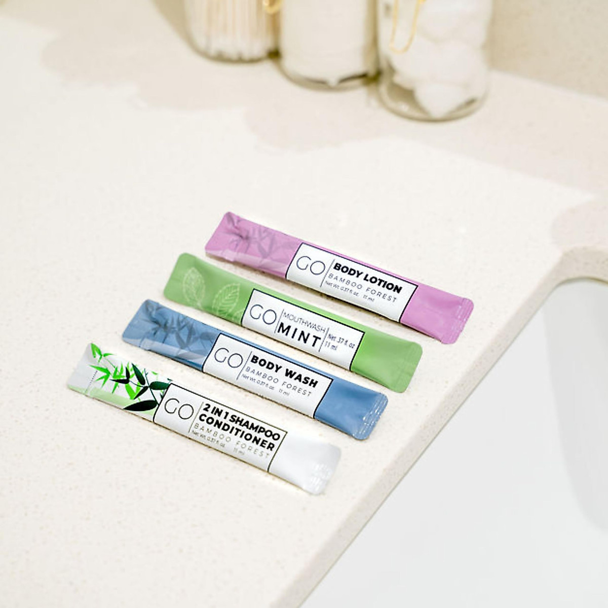 Go Essentials Travel Size Body Wash Packets – Single Use amenity for Women & Men. TSA Travel Size Toiletries