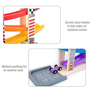 WOOD CITY Toddler Toys for 1 2 3 Years Old, Wooden Car Ramp Racer Toy Vehicle Set with 7 Mini Cars & Race Tracks, Montessori Toys for Toddlers Boys Girls Gift