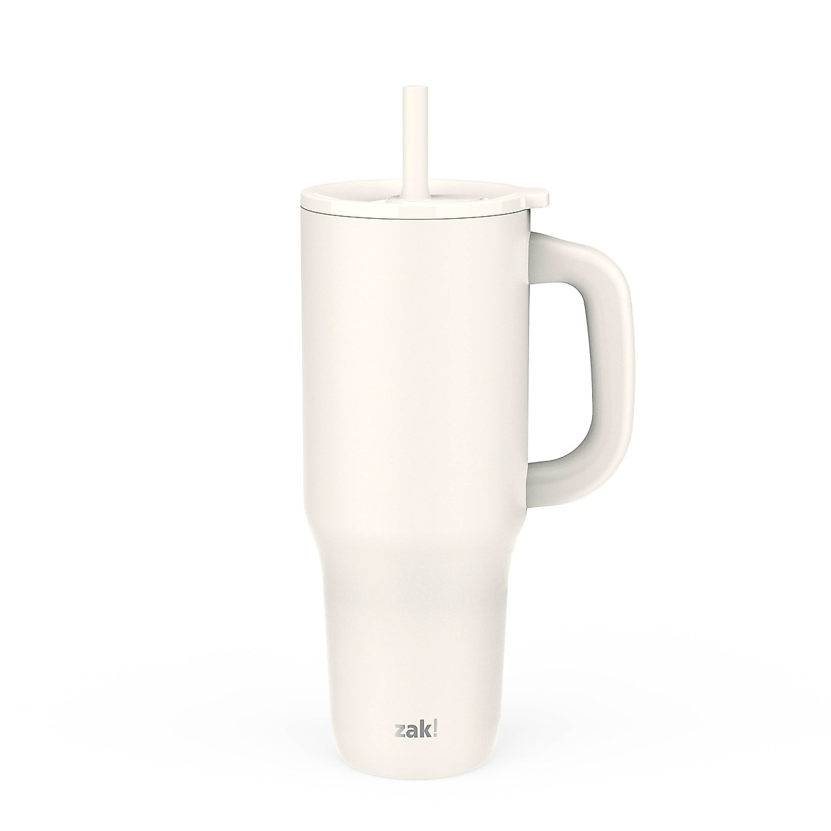 Zak Designs Sutton Travel Tumbler for On the Go, 40oz Stainless Steel with Vacuum Insulation, Silicone Straw, and Carry Handle for Cold Drinks (Cream White)