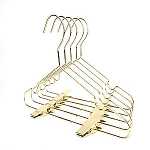 Koobay Metal Pants Hangers,12.5" Heavy Duty Skirt Slack Hangers, Gold Metal Trousers Hangers with 2 Adjustable Non Slip Clips, Shirts Coat Hangers Clothing, Space Saving Baby Clothes Hangers,25Pack