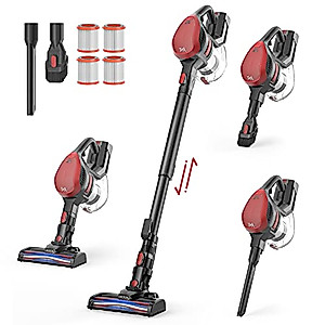 TMA Cordless Vacuum Cleaner, 6-in-1 Lightweight Stick Vacuum with Detachable Battery, Powerful Suction Wireless Handheld Vacuum Cleaner 1.3L Dust Cup, Extra HEPA Filter&LED Brush for Hard Floors T121