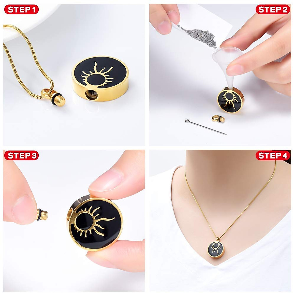 Eye of the Sun Cremation Necklace for Ashes Stainless Steel Urns Necklace for Ashes Keepsake Ash Pendant for Loved One Memorial Jewelry for Ashes