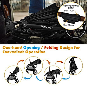 BABY JOY Baby Stroller, High Landscape Infant Carriage Newborn Pushchair with Foot Cover, Cup Holder, 5-Point Harness, Adjustable Backrest & Canopy, Suspension Wheels, Easy One-Hand Fold (Black)
