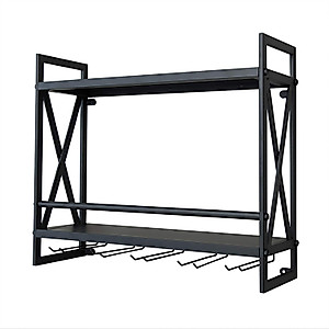 Industrial Wine Rack 14 Bottles Wall-Mounted Wine Cabinet with 5 Glasses Holder Metal Wine Storage Shelf Multi-Function Display Rack for Home Bar Restaurant Kitchen 23.6'' x7.9'' x20.5''