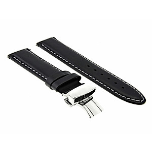 Ewatchparts 18MM LEATHER WATCH BAND SMOOTH WATERPROOF STRAP COMPATIBLE WITH IWC BUTTERFLY CLASP BLACK WS
