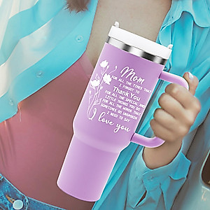 Vprontse Mom Tumbler with Handle - 40oz Stainless Steel Travel Mug Insulated Coffee Cup, Mom Birthday Gifts from Daughter, Gift for Moms Birthday Mother Day